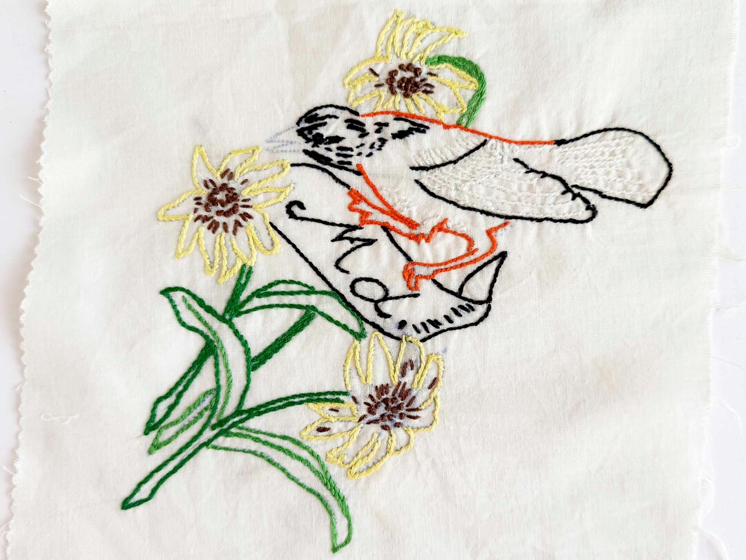Vintage Embroidered Maryland State Bird & Flower Quilt Block - Etsy