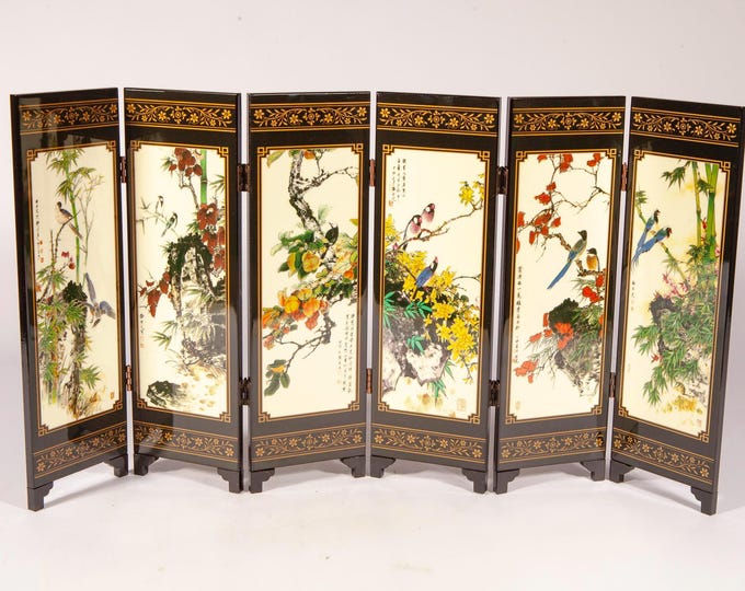 Vintage Table Top Asian Folding Screen in Original Gift Box - Highly ...