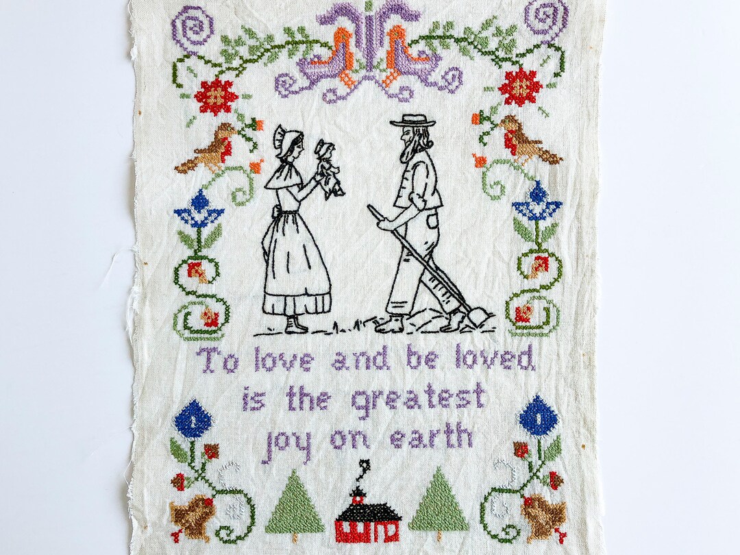 FREE SHIPPING: Vintage Hand Embroidered Sampler - "to Love and Be Loved ...