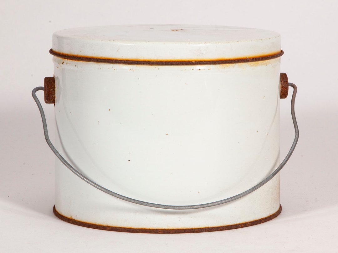 Vintage White Metal Pail With Handle Nice, Simple Container With Lid - Etsy