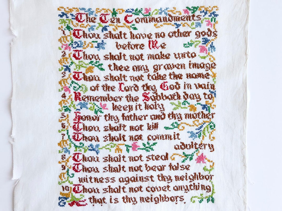 FREE SHIPPING: Vintage Hand Embroidered the Ten Commandments Completed ...