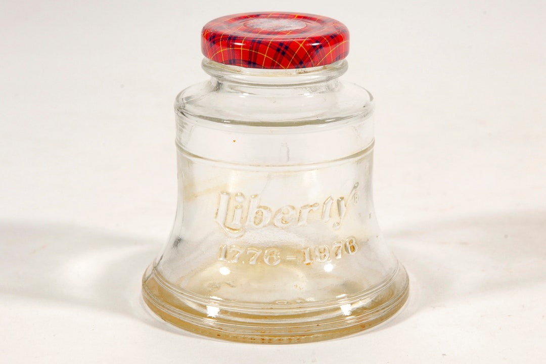 Vintage Glass Liberty Bell Jar With Metal Plaid Lid - Bicentennial ...