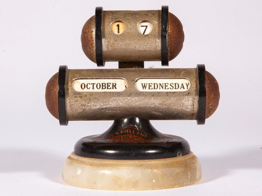 Antique RARE Unusual Perpetual Calendar Two Tier Revolving Numbers on ...