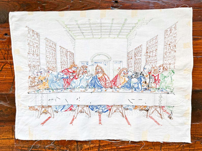 Vintage Hand Stitched "the Last Supper" Sampler: Ready to Frame, 22 1/2 ...