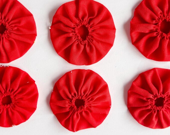 Set of 6 Vintage Yoyo Quilt Blocks - Solid Red Cotton - Etsy
