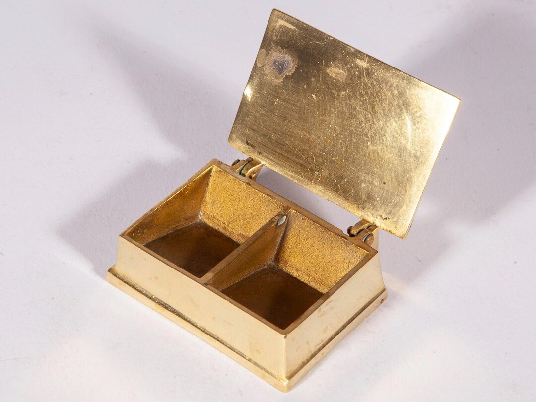 Vintage Small Solid Brass Stamp Box - Hinged Lid Desk Storage Container ...