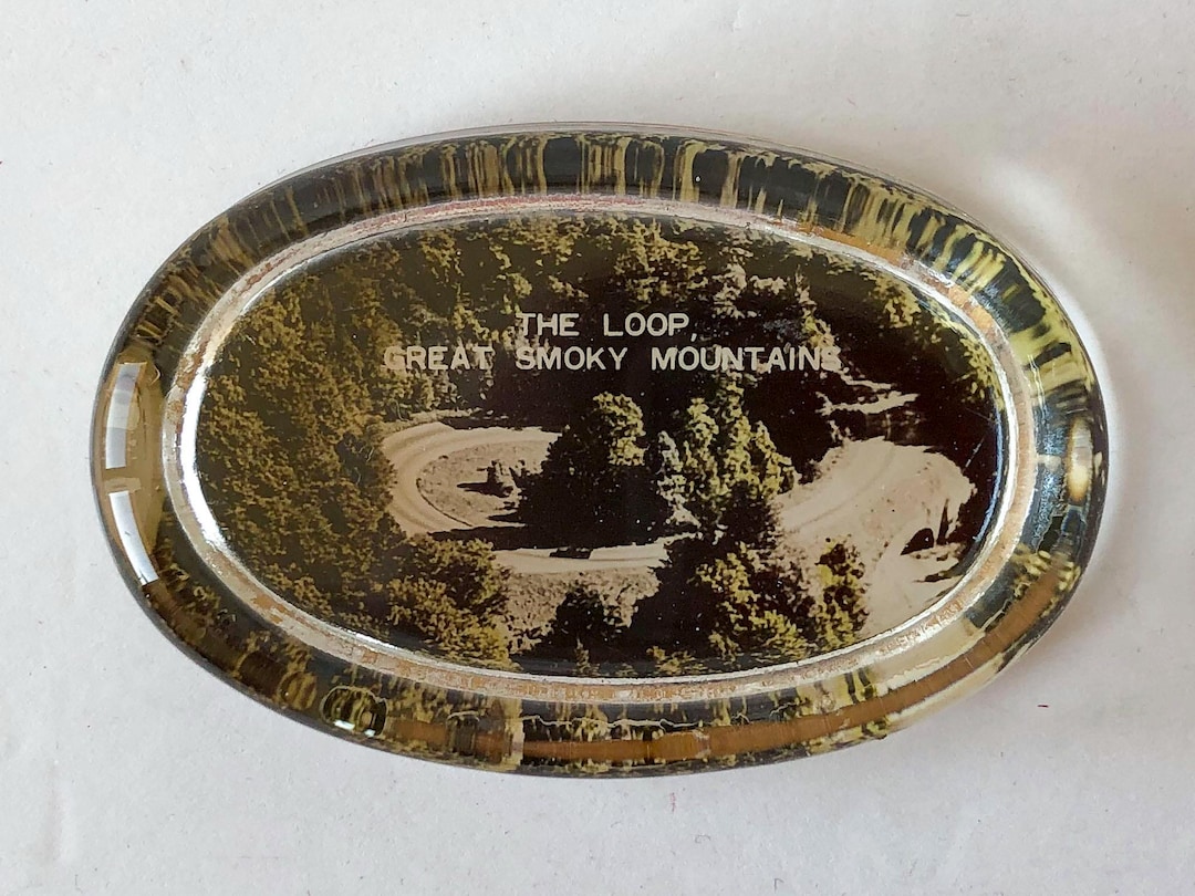 Vintage Oval Glass Paperweight - "the Loop, Great Smoky Mountain ...