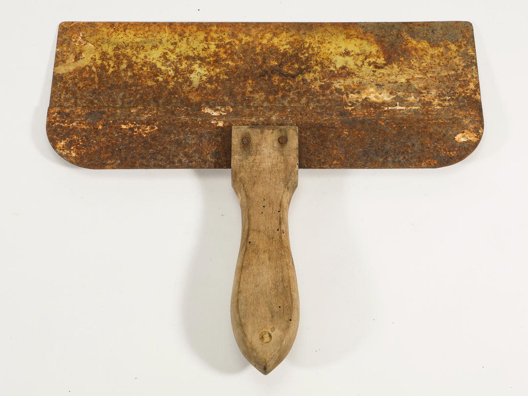 Vintage Plaster Tool With Wood Handle - Large Rust Patina Metal Plate ...