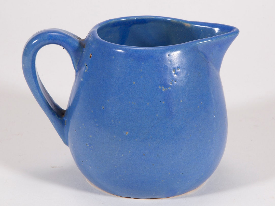 Vintage Ceramic Pitcher Solid Blue Pottery Milk Jug With Handle - Etsy