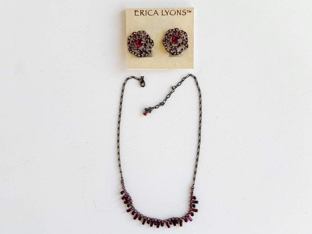 Vintage Erica Lyons Necklace and Earrings - Pink & Purple Glass - Etsy
