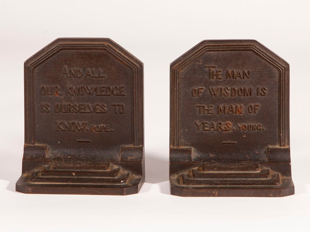 Vintage PAIR Heavy Bronzed Metal Bookends Inscribed With Wisdom ...