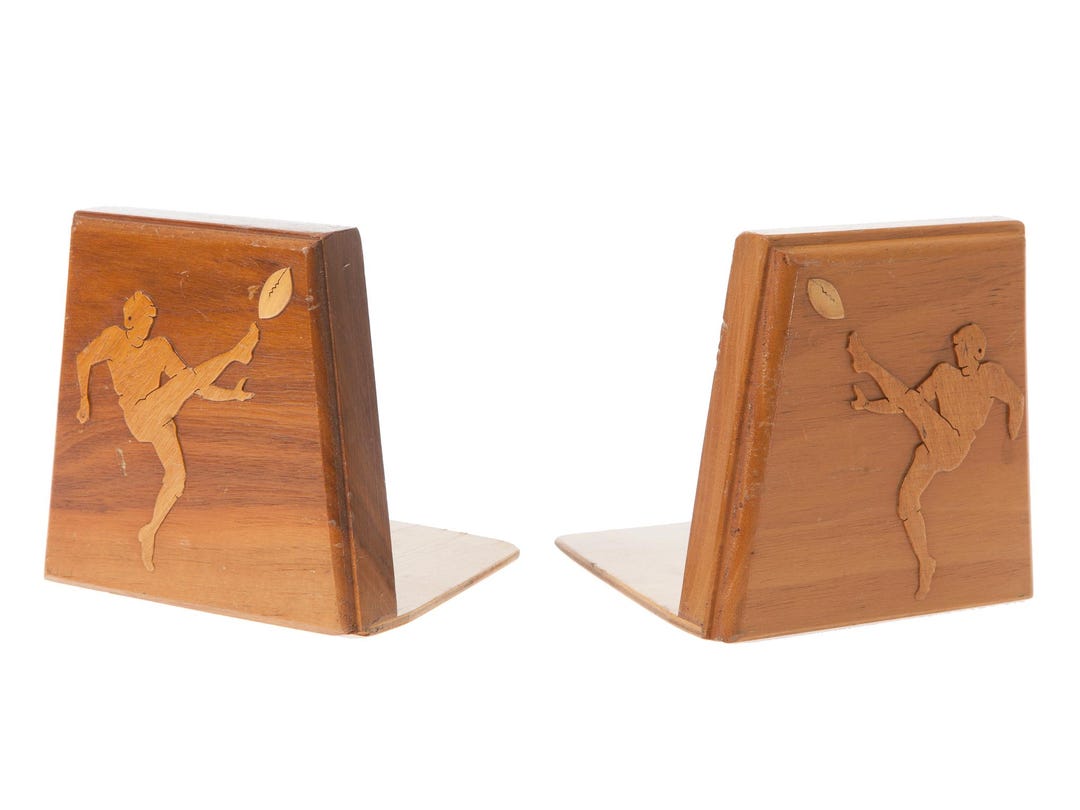 Vintage Wood Sports Bookends - Pair Hand Crafted Wood Football Book ...