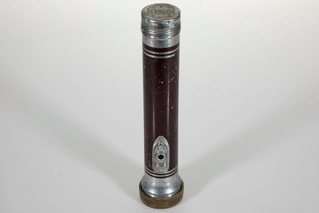 Vintage Chocolate Brown Flashlight Decorated With Silver Stripes - Made ...