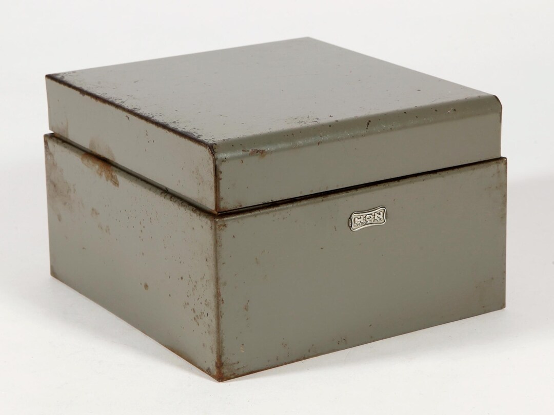 Vintage Metal Box Square Gray Storage Box Hinged Lid - Etsy
