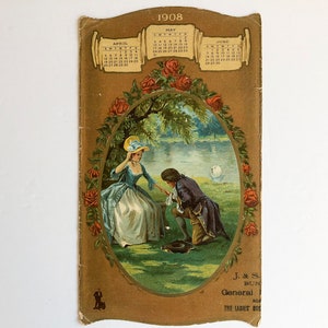 Antique Vintage 1908 Calendar Page Edwardian Couple in Garden April ...