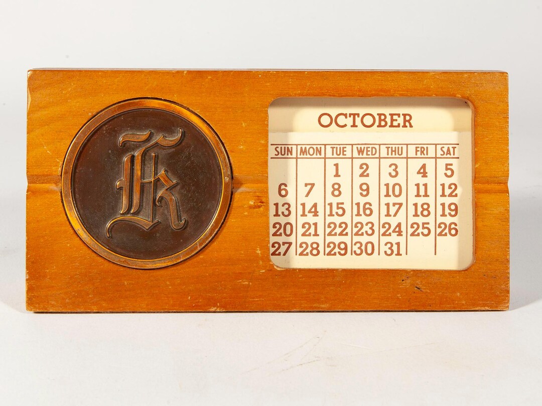 Unusual Large Vintage Perpetual Calendar Embossed Copper Monogram on ...