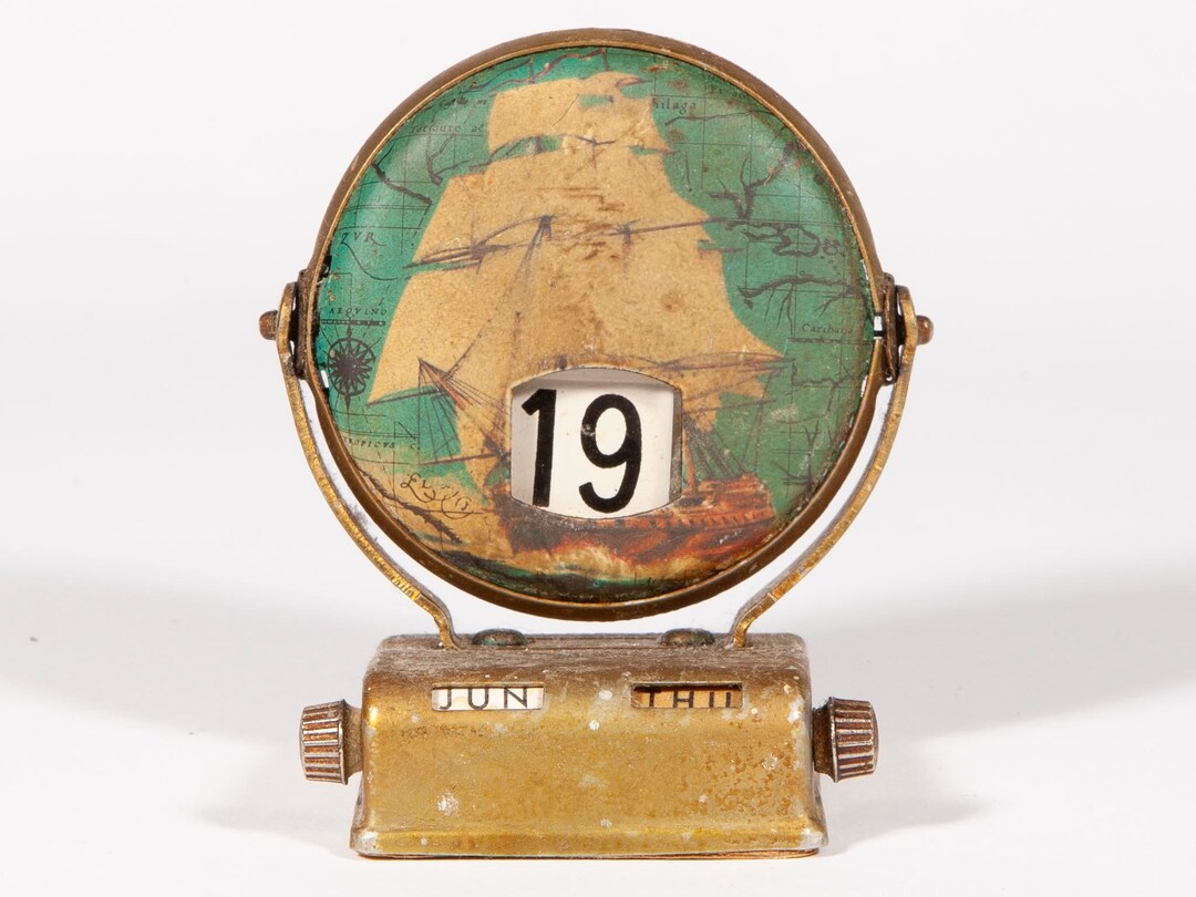 Vintage Perpetual Flip Calendar Sailing Ship With Working Movable ...