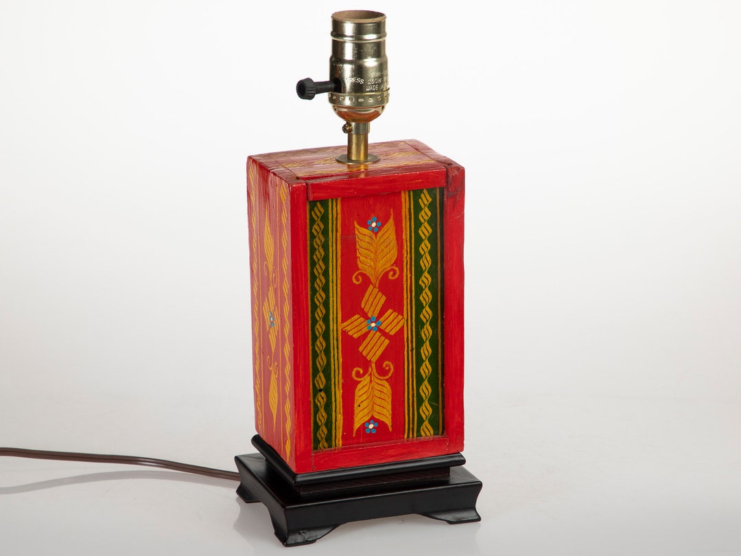Vintage Hand Painted Wood Box Lamp Hand Crafted Up-cycled - Etsy