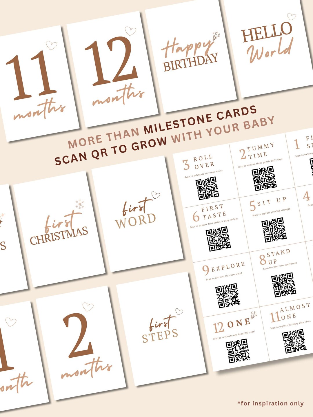 Baby Milestone Cards With QR Codes | First Year Monthly Guide (PDF ...