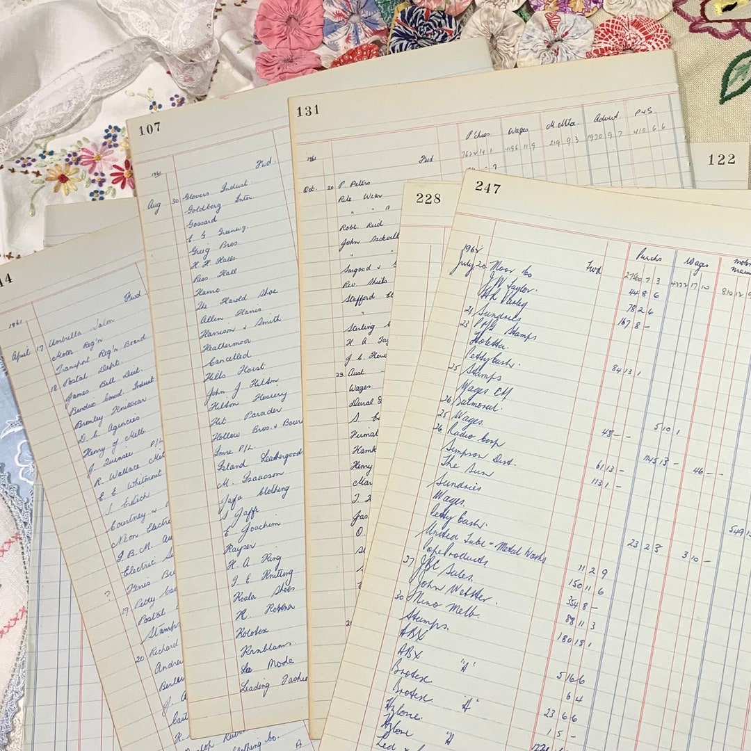 Vintage USED - LEDGER PAGES From the 1960's - Authentic, Original ...