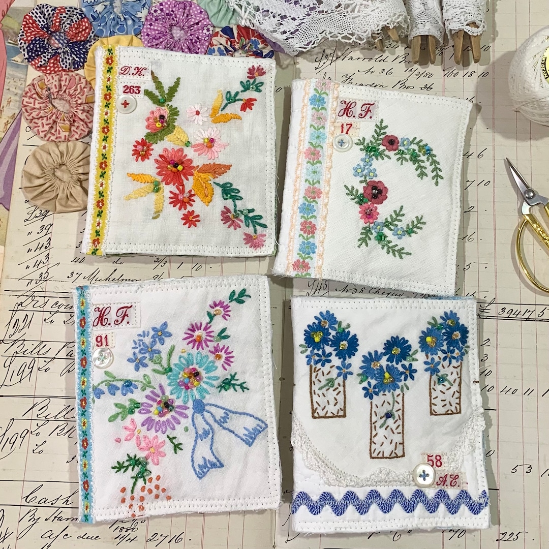 Sewing Needle Case/book With Frayed Edges Beautiful Vintage EMBROIDERED ...