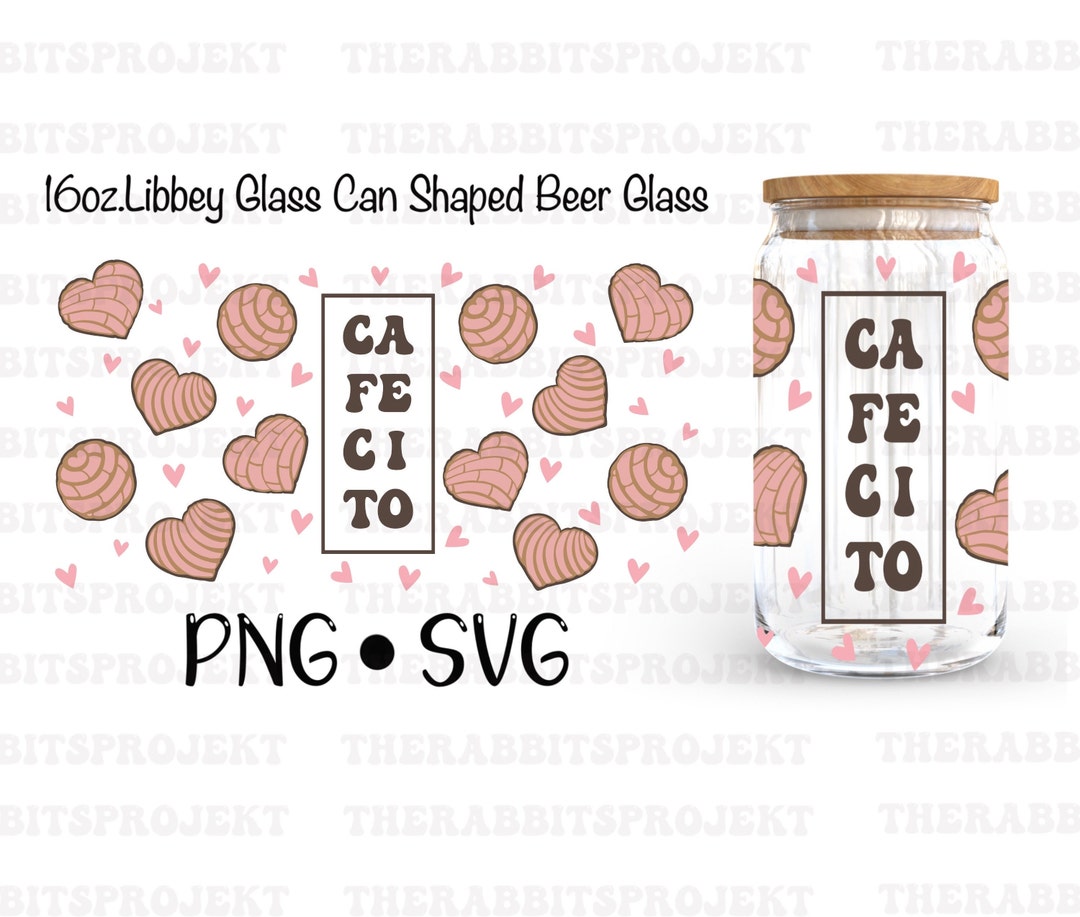 Conchas Cafecito Y Chisme Pink Heart 16oz Libbey Svg Glass Can Etsy