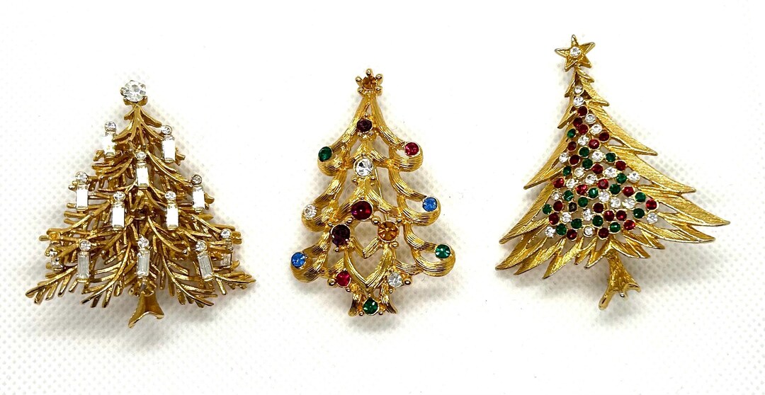 Vintage MJENT Monet Christmas Tree Candles & Rhinestone Brooches - Etsy