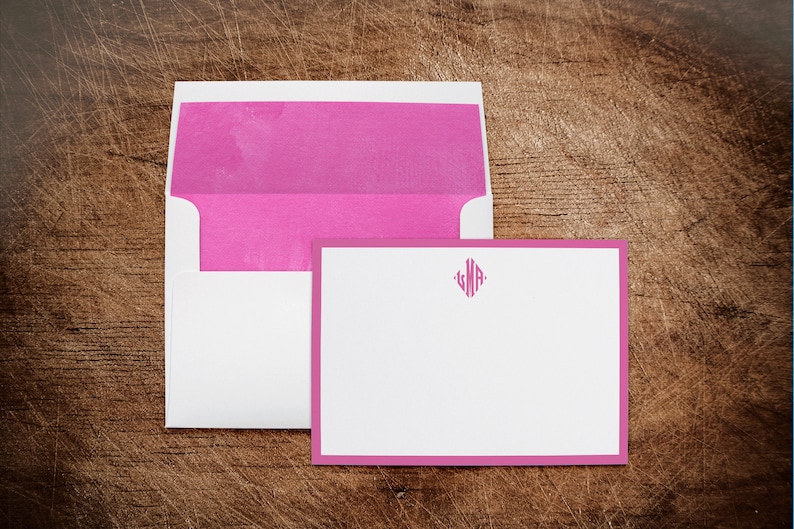 Pink Paint Texture Look Monogram Personalized Stationery Note Cards ...