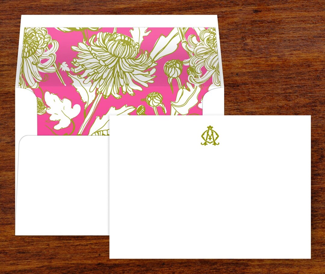 Custom Floral Two Letter Monogram Stationery Set | Set of 10 | Pink ...