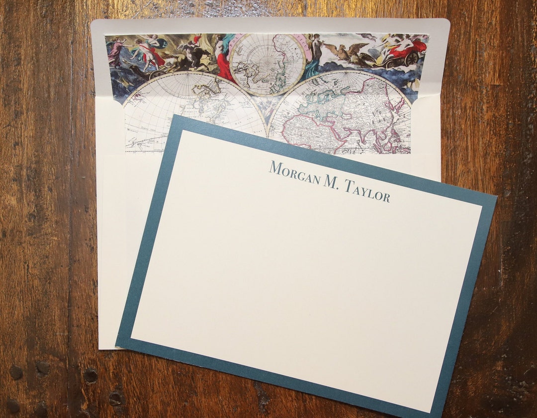 Vintage Map Monogram Personalized Stationery Note Cards With Lined ...