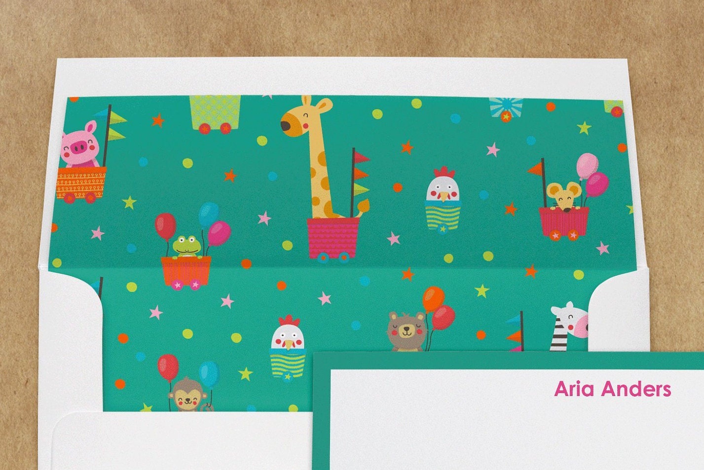 Kids Circus Train Theme Personalized Monogram Stationery Note Cards ...