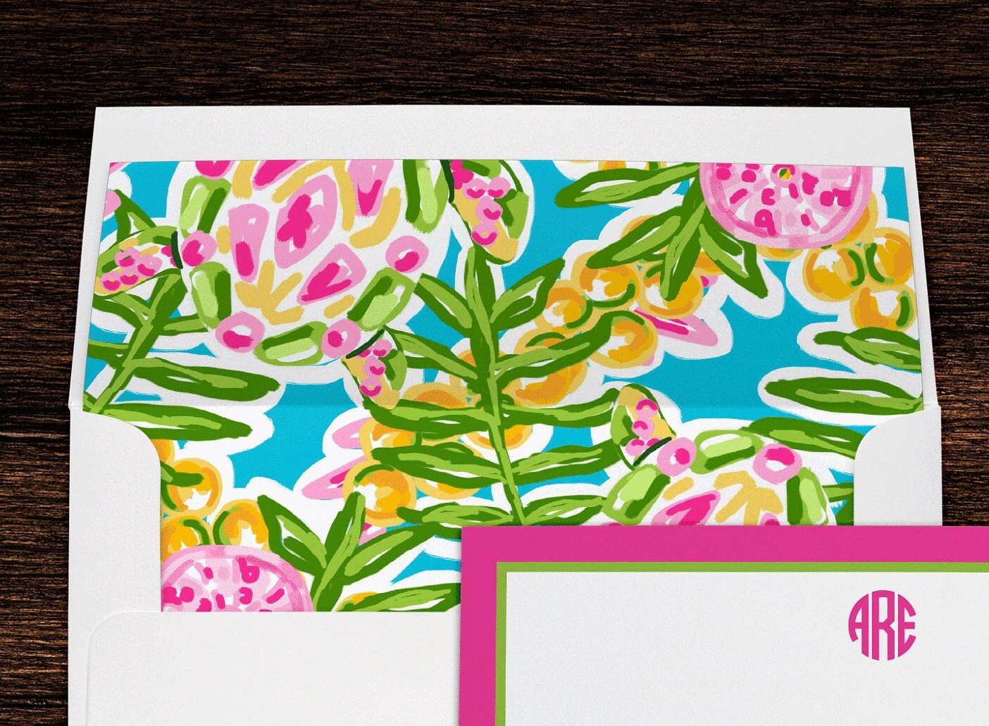 Pink Turquoise Green Preppy Monogram Personalized Stationery Thank You ...