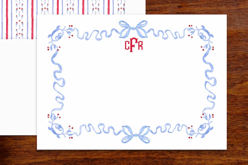 Red and Blue Ribbon Custom Stationery Set | Personalized Note Cards ...