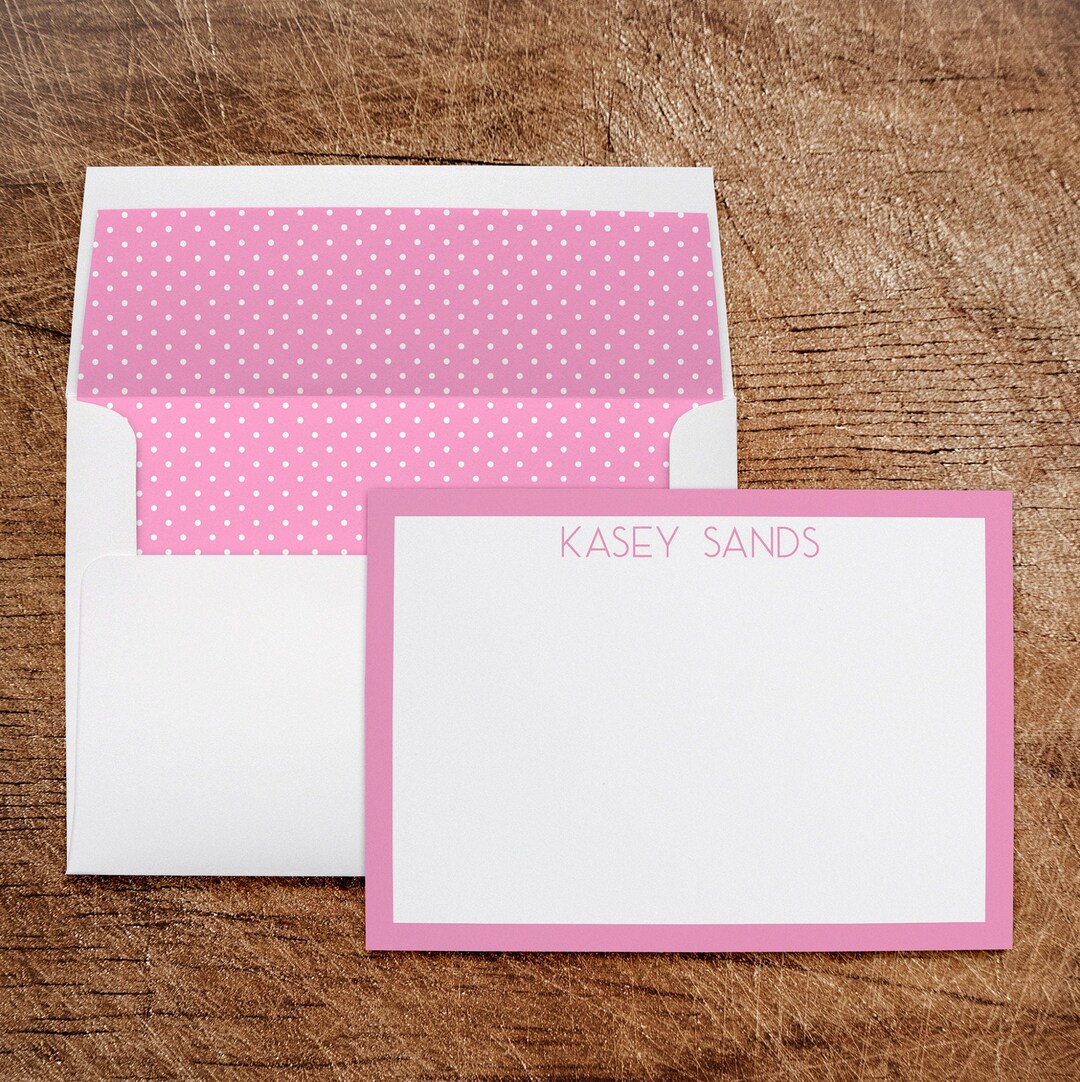 Preppy Pink Polka Dot Monogram Personalized Stationery Note Cards With ...