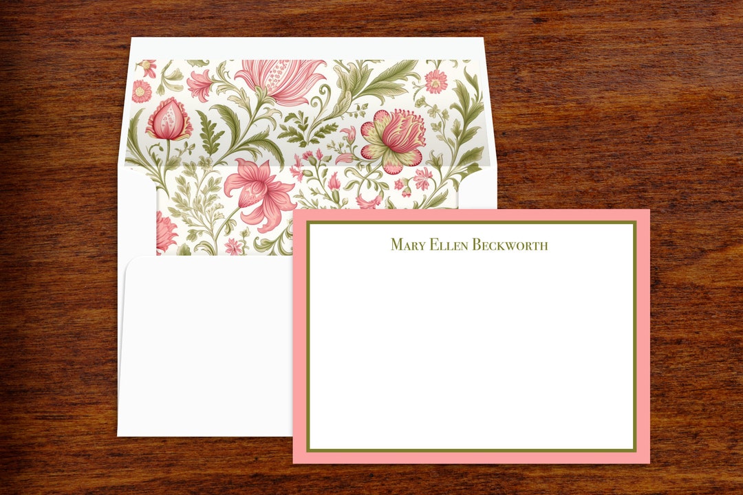 Personalized Note Card Stationery Set of 10 | Matching Lined Envelopes ...