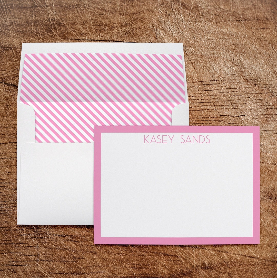 Preppy Pink Stripe Monogram Personalized Stationery Note Cards With ...