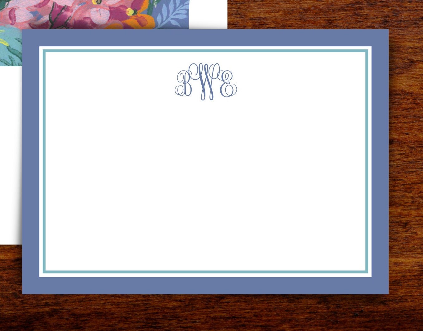 Personalized Stationery Monogram Thank You Note Cards Blue | Etsy