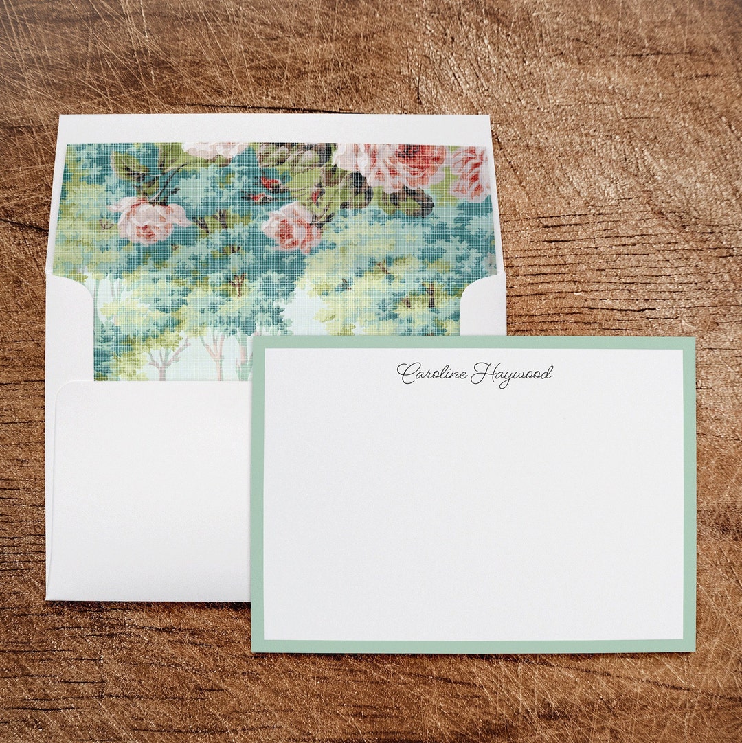 Monogram Stationery Set, Floral Lined Envelopes, Personalized Note ...