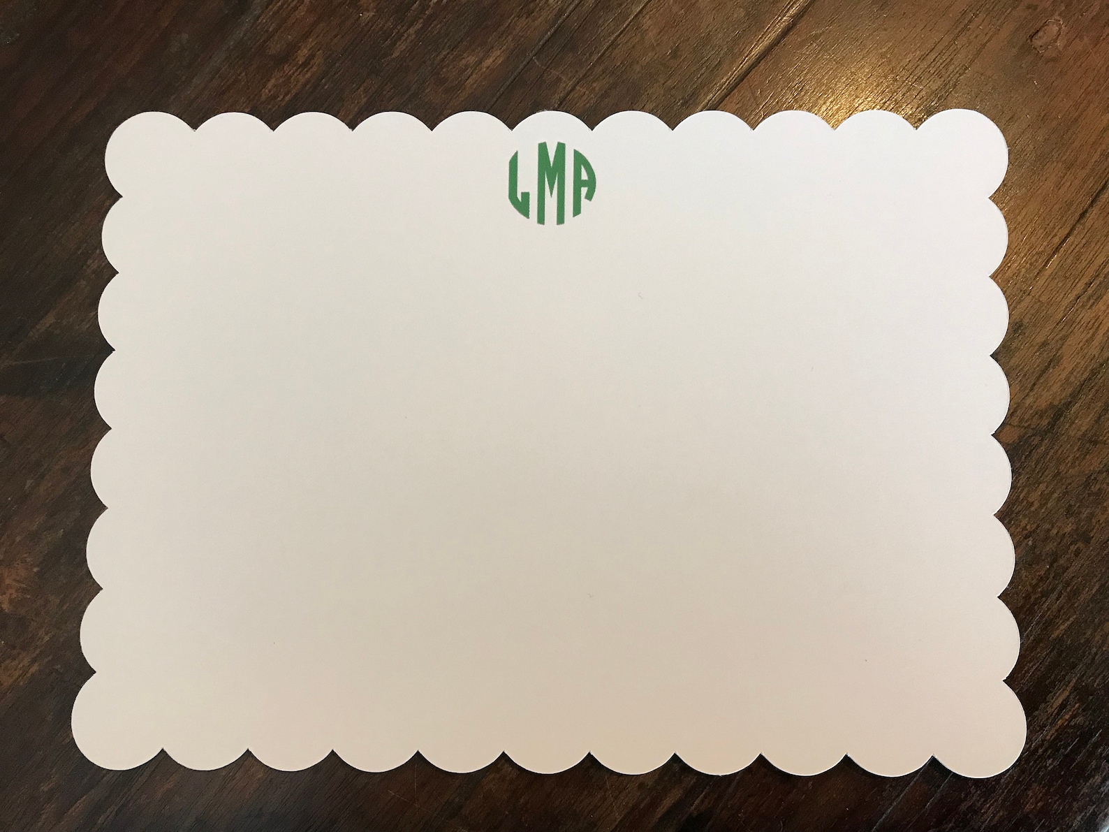 Scalloped Edge Monogram Note Cards Green Cabana Stripe Lined - Etsy