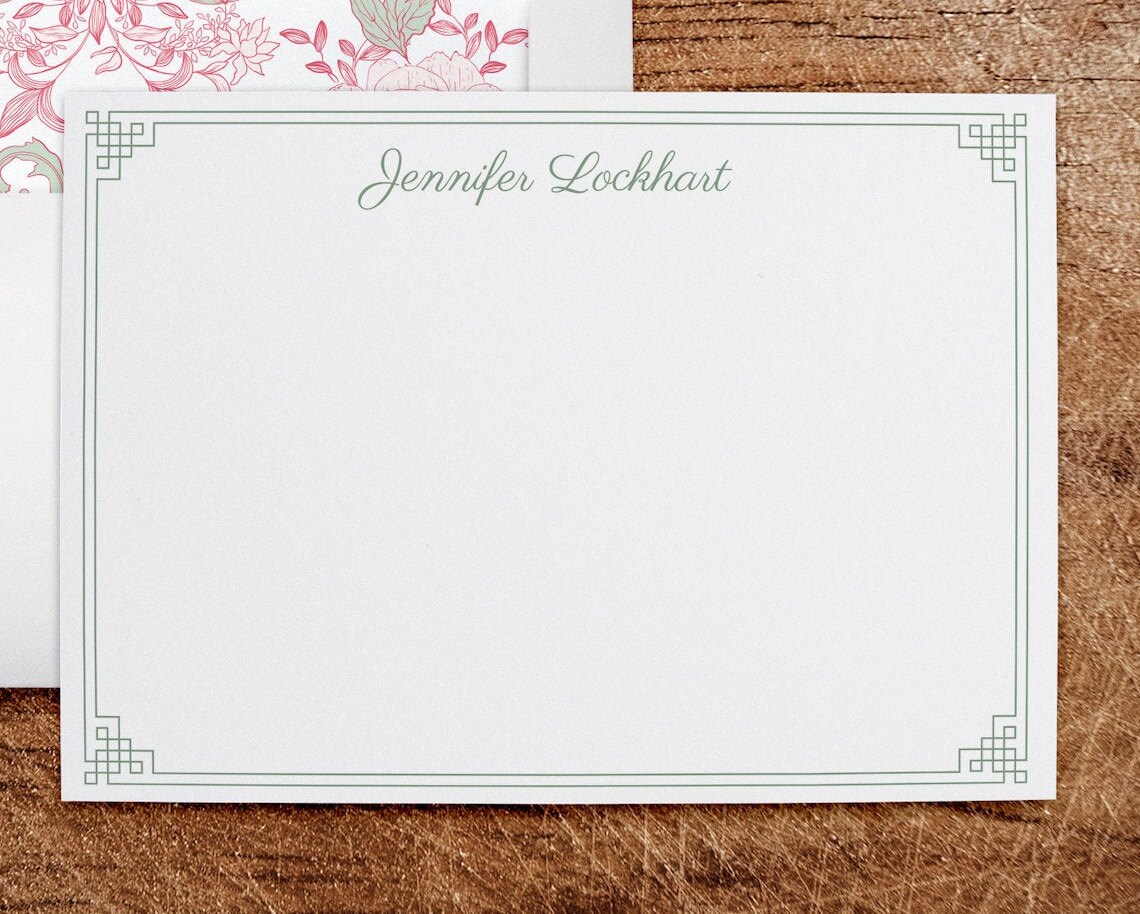 Personalized Stationery Note Cards Floral Pink and Green | Etsy