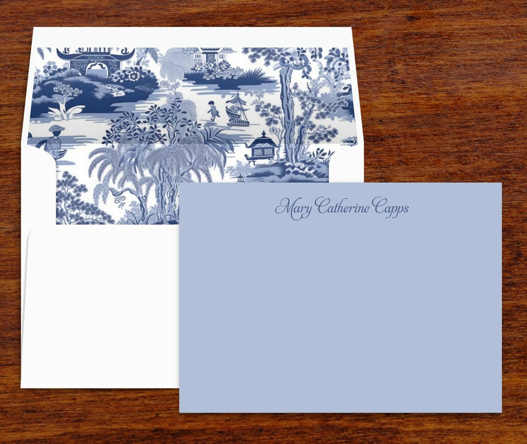 Blue Willow Chinoiserie Personalized Stationery Note Cards | Lined ...