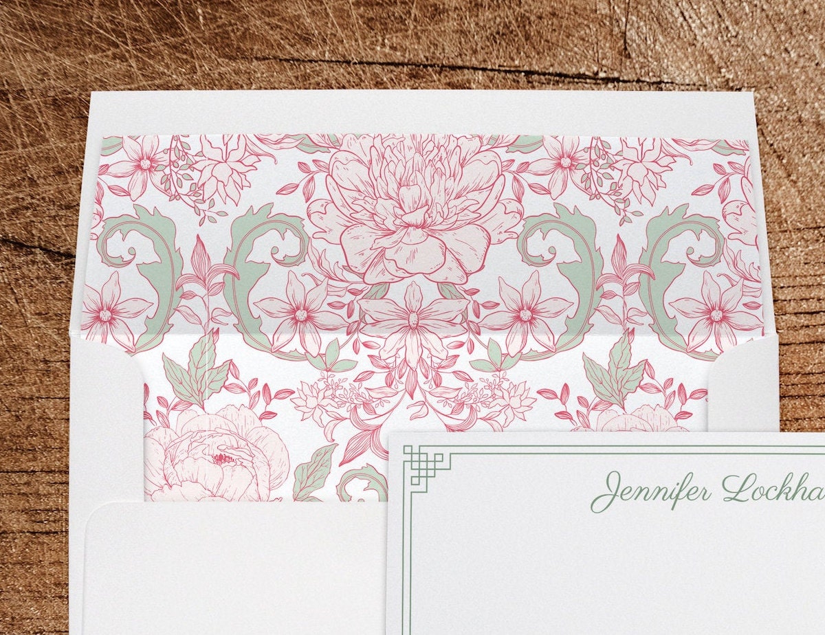 Personalized Stationery Note Cards Floral Pink and Green - Etsy