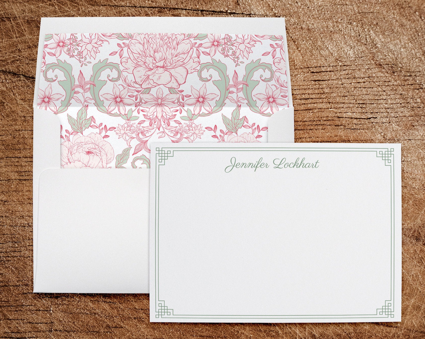 Personalized Stationery Note Cards Floral Pink and Green - Etsy
