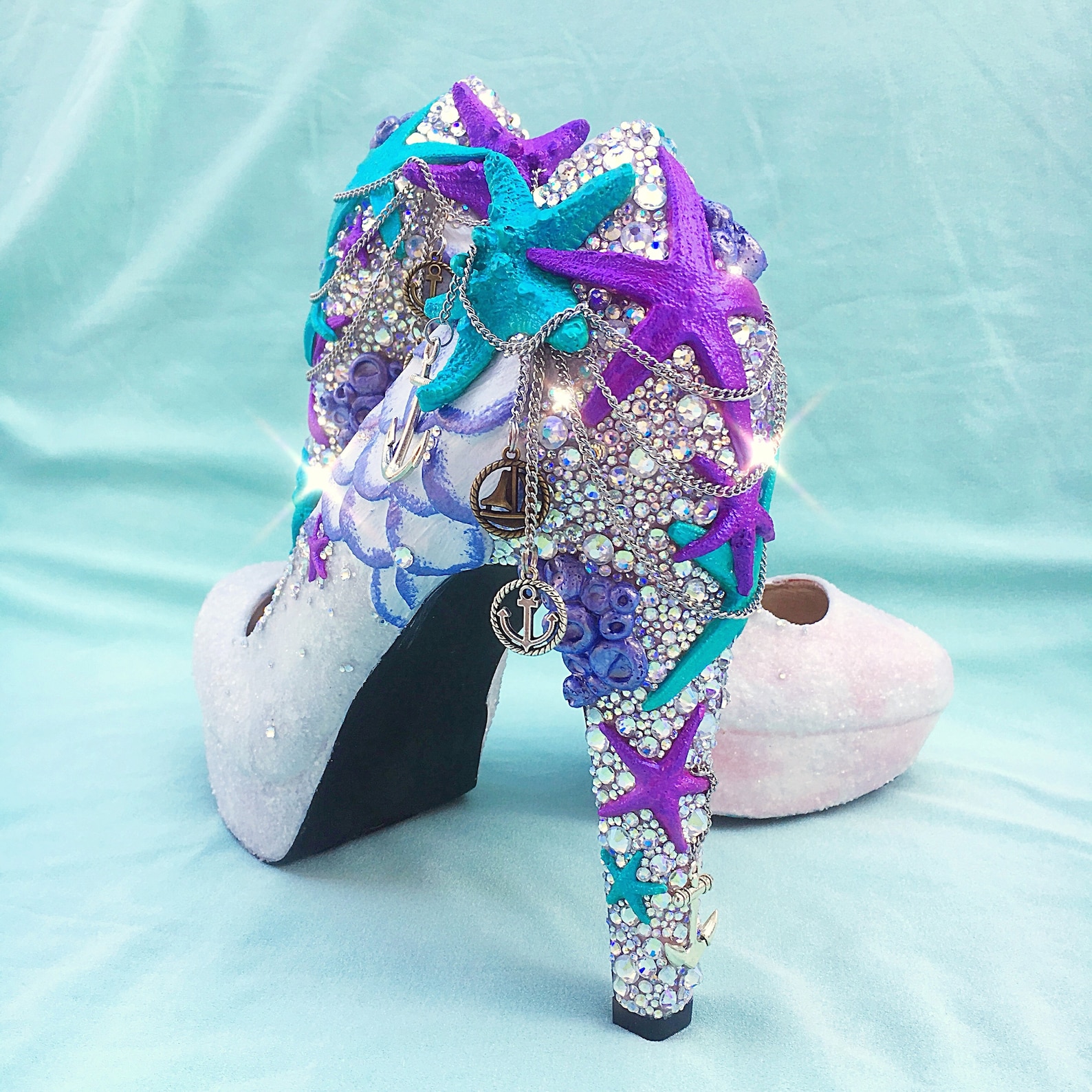 Crystal Starfish Mermaid Heels Custom Heels Glitter Heels | Etsy