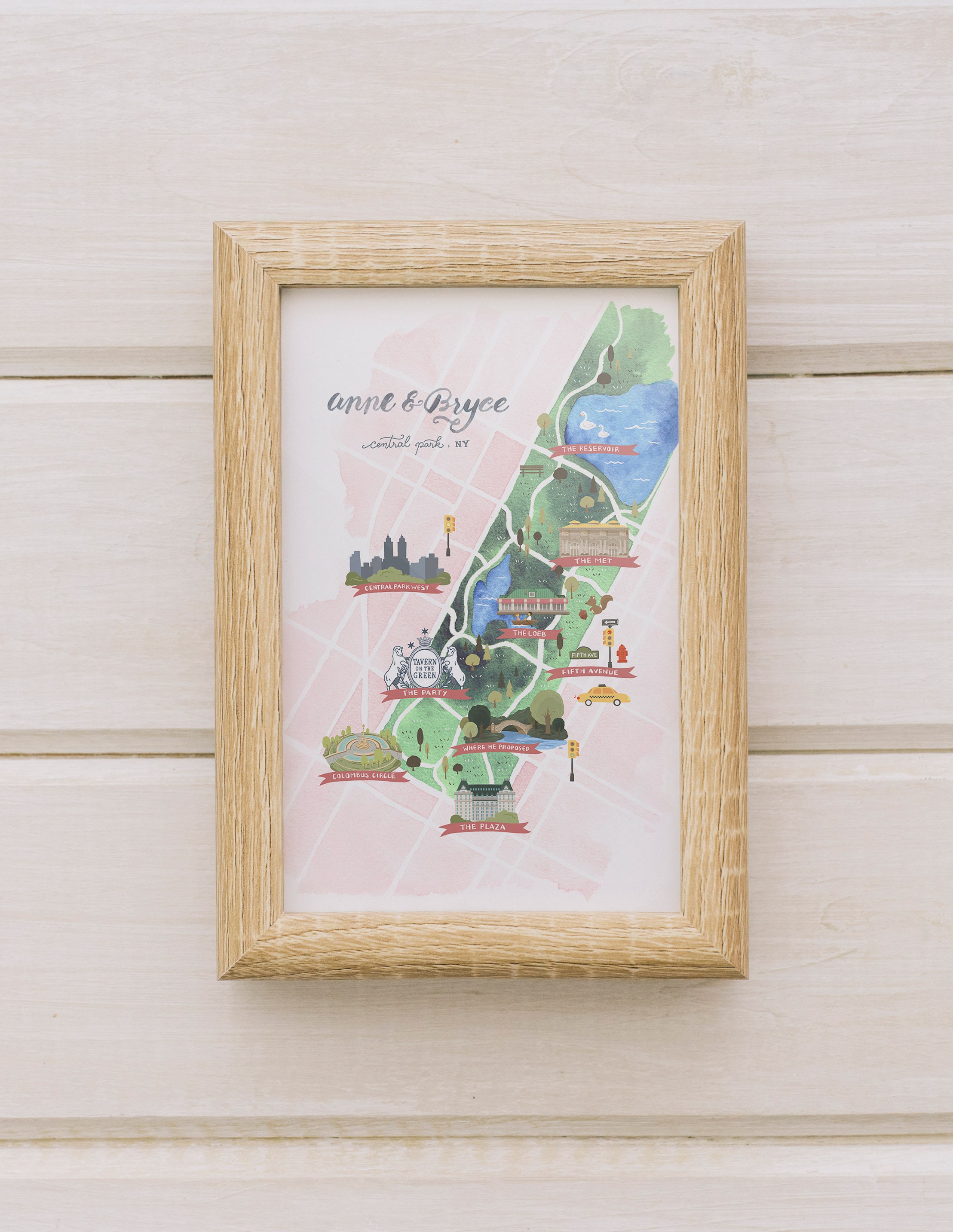 Wedding Map Invitation Custom Watercolor Hand Drawn Lettered Couple ...
