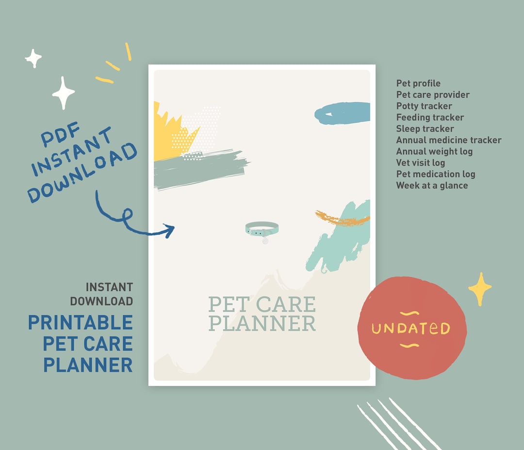 13 Pages Printable Pet Care Planner Complete Bundle Set | Undated | PDF ...