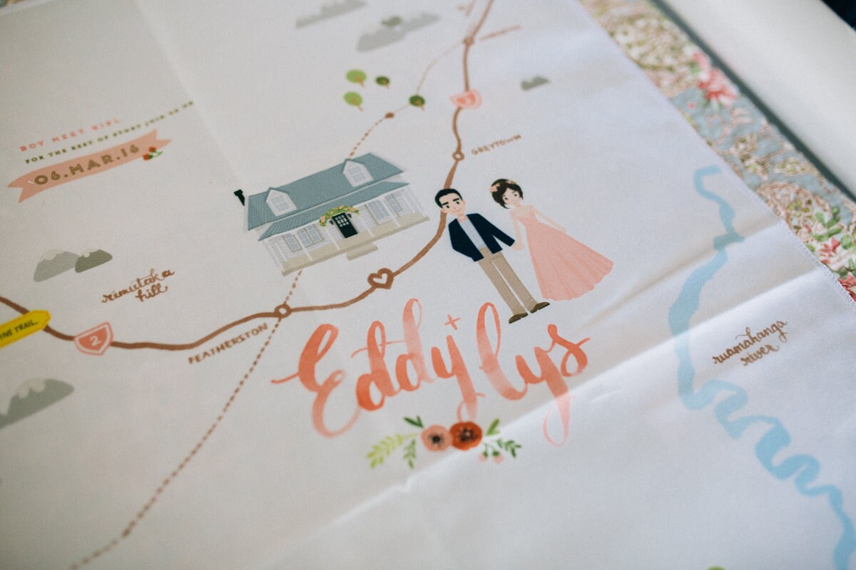 Wedding Map Invitation Custom Watercolor Hand Drawn Lettered Couple ...