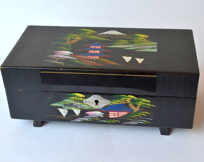 Mid-century Hand-painted Japanese Jewelry Box Lacquered Music Box - Etsy