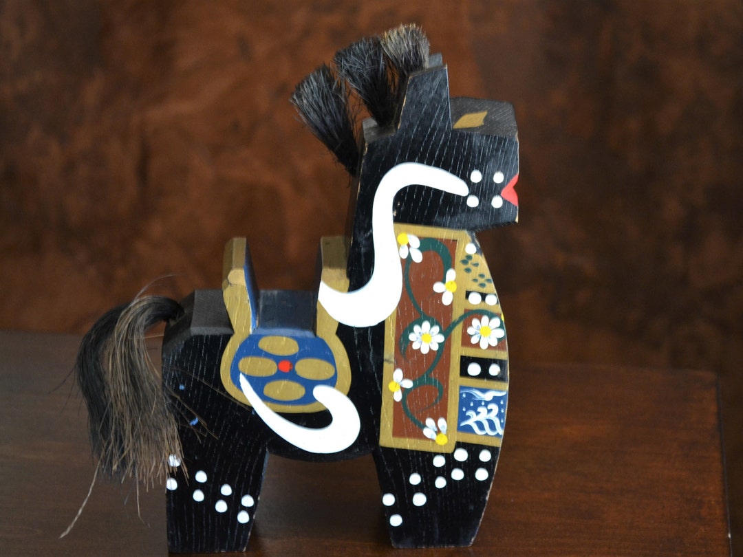 Large Yawata-uma Japanese Vintage Wood Block Horse - Hand-painted ...