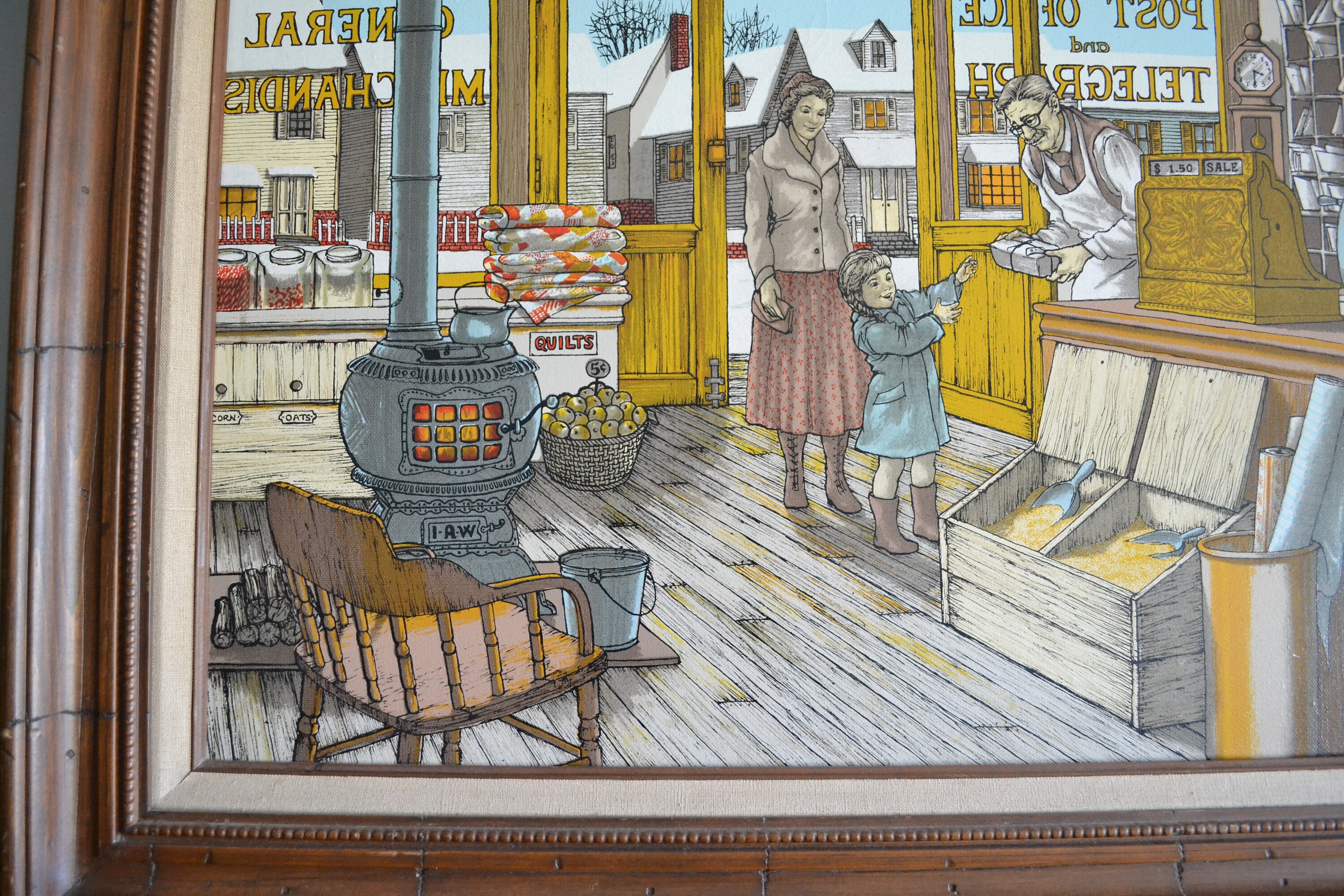 Large Vintage H. Hargrove Serigraph Oil Painting General Merchandice ...